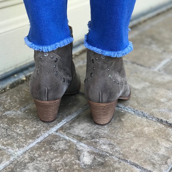 Anthropologie | Shoes | Taupe Metal Studs Distressed Heeled Ankle ...
